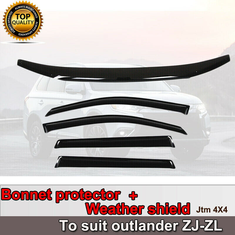 Bonnet Protector + Weathershield Visors for Mitsubishi Outlander ZL ZK ...