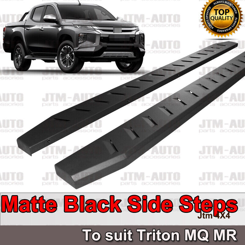 Heavy Duty Steel Black Off road Side Steps suit Mitsubishi Triton MQ MR ...