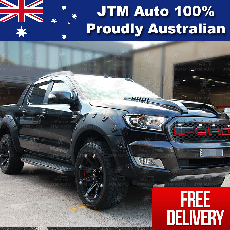 To suit Ford Ranger PX2 Wrinkle Matt Black Fender Flares Wheel Arch ...