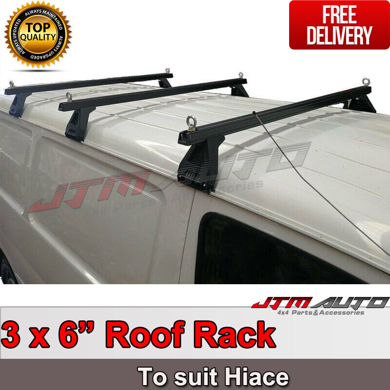 3 X Black HEAVY DUTY ADJUSTABLE ROOF RACKS to suit Toyota Hiace LWB ...