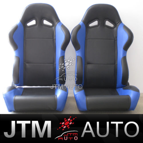 NEW PAIR BLUE PU LEATHER ADJUSTABLE RACING SPORT SEATS FREE SHIPPING ...