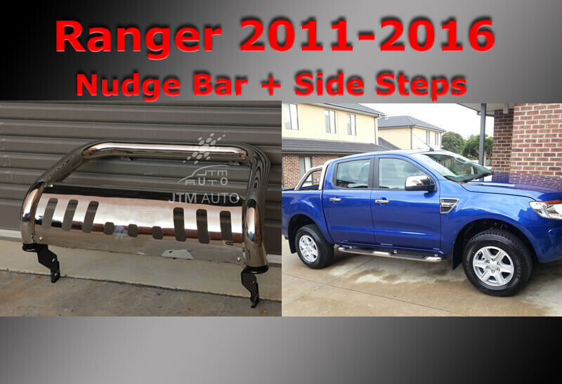To suit Ford Ranger PX Side Steps + Nudge Bar Stainless Steel 2012-2022 ...